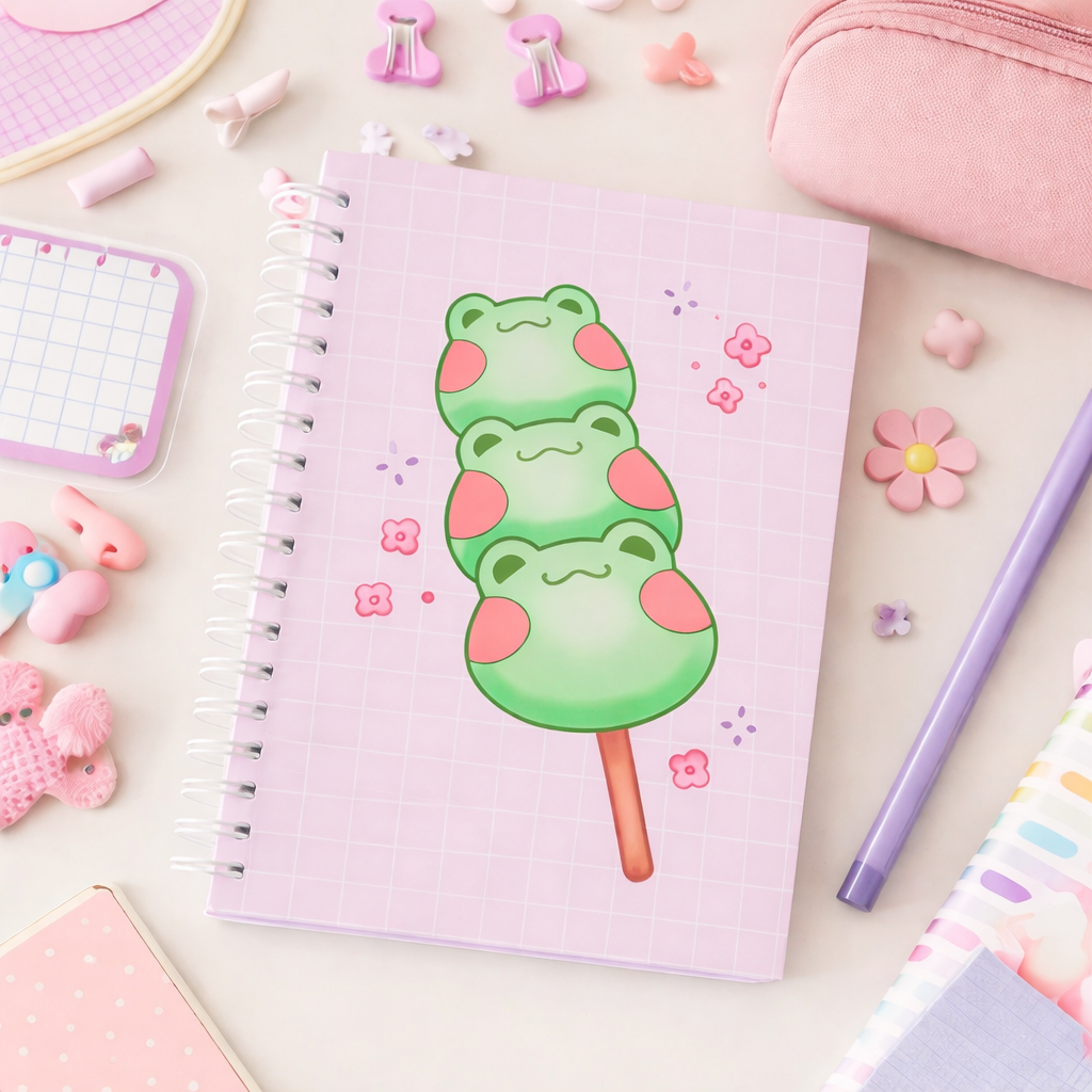 Kawaii Frog Dango Spiral Notebook — Cute Journal for School & Notes ...