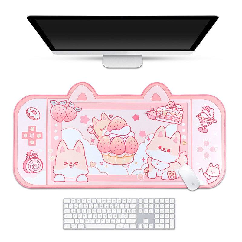 Kawaii Strawberry Dessert Fox Desk Pad – Kore Kawaii