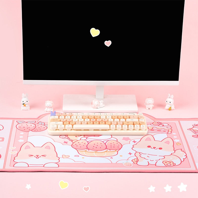 Kawaii Strawberry Dessert Fox Desk Pad – Kore Kawaii