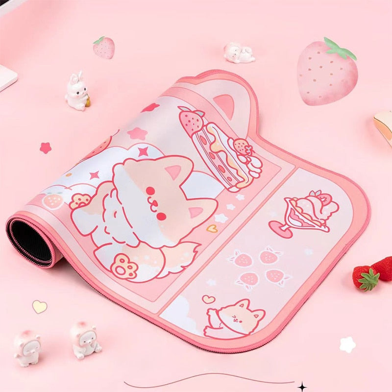 Kawaii Strawberry Dessert Fox Desk Pad – Kore Kawaii