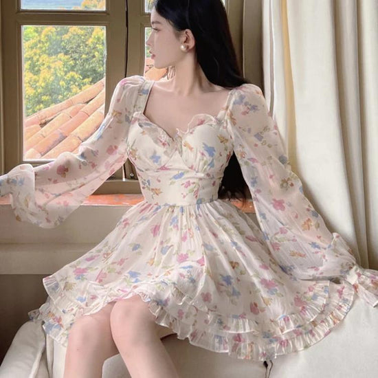 Kawaii Floral Chiffon Dress – Kore Kawaii