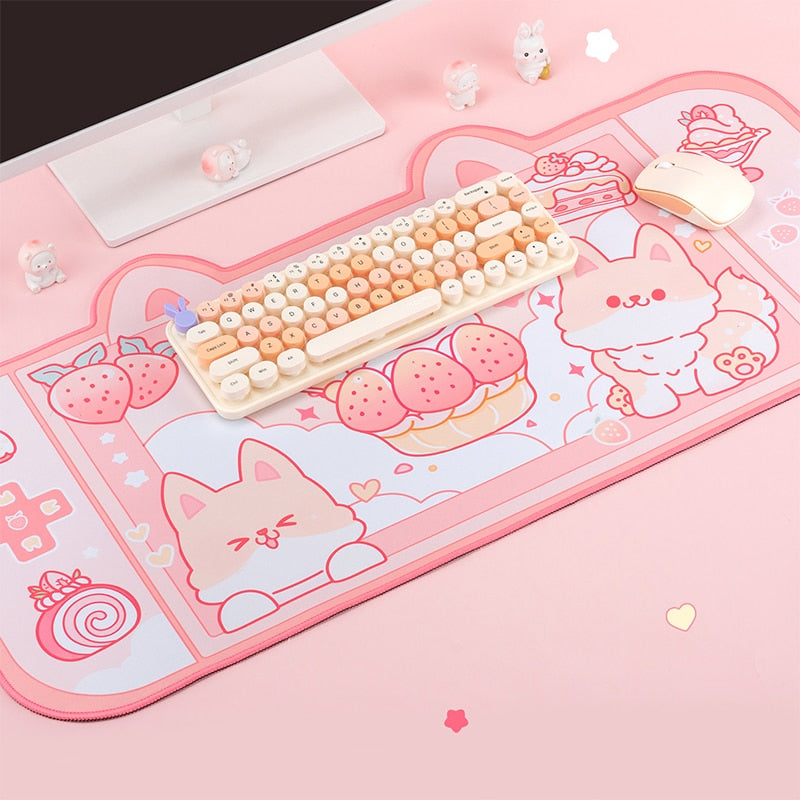 Kawaii Strawberry Dessert Fox Desk Pad – Kore Kawaii
