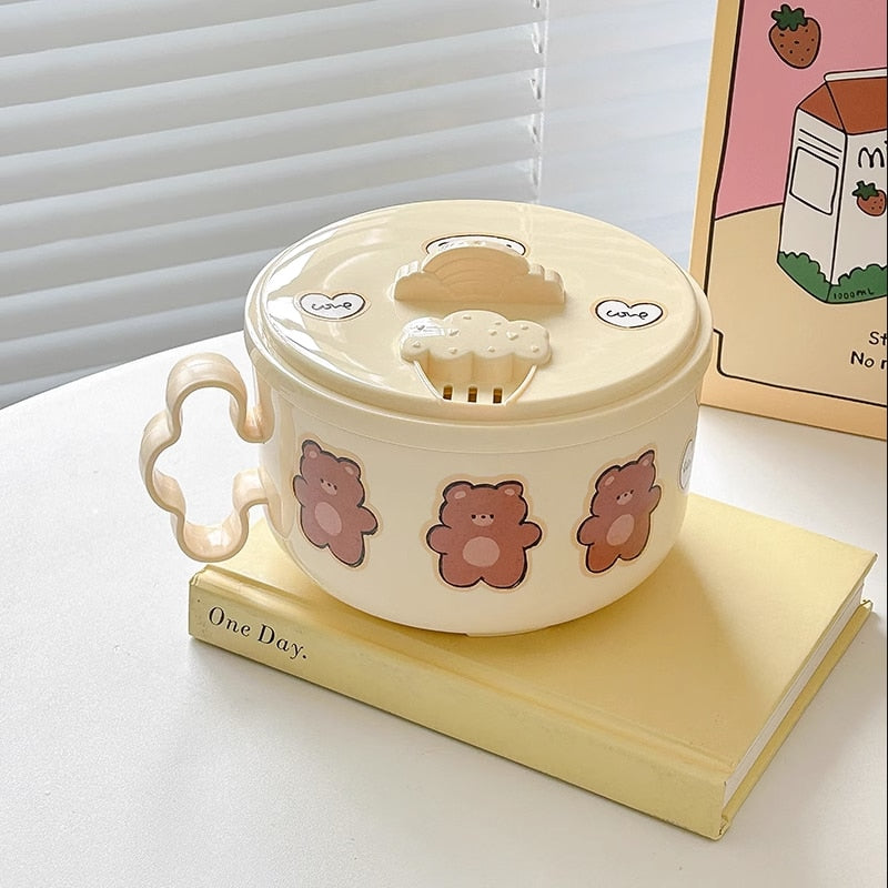 Kawaii Teddy Bear Ramen Bowl With Lid – Kore Kawaii
