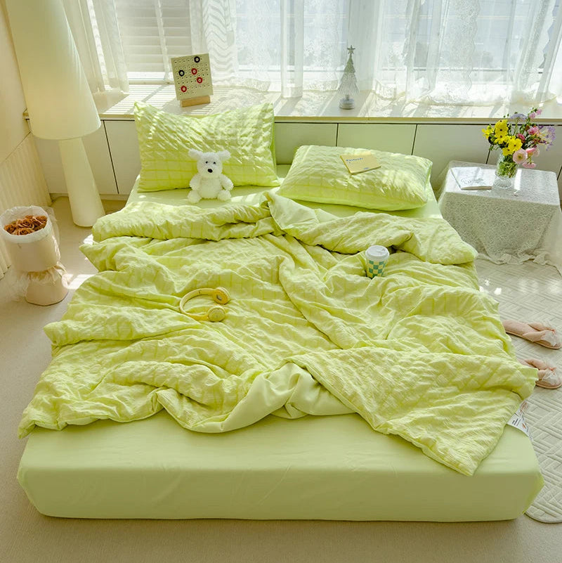 Cool Seersucker Summer Quilt Duvet Cover Set ☁️ – Kore Kawaii