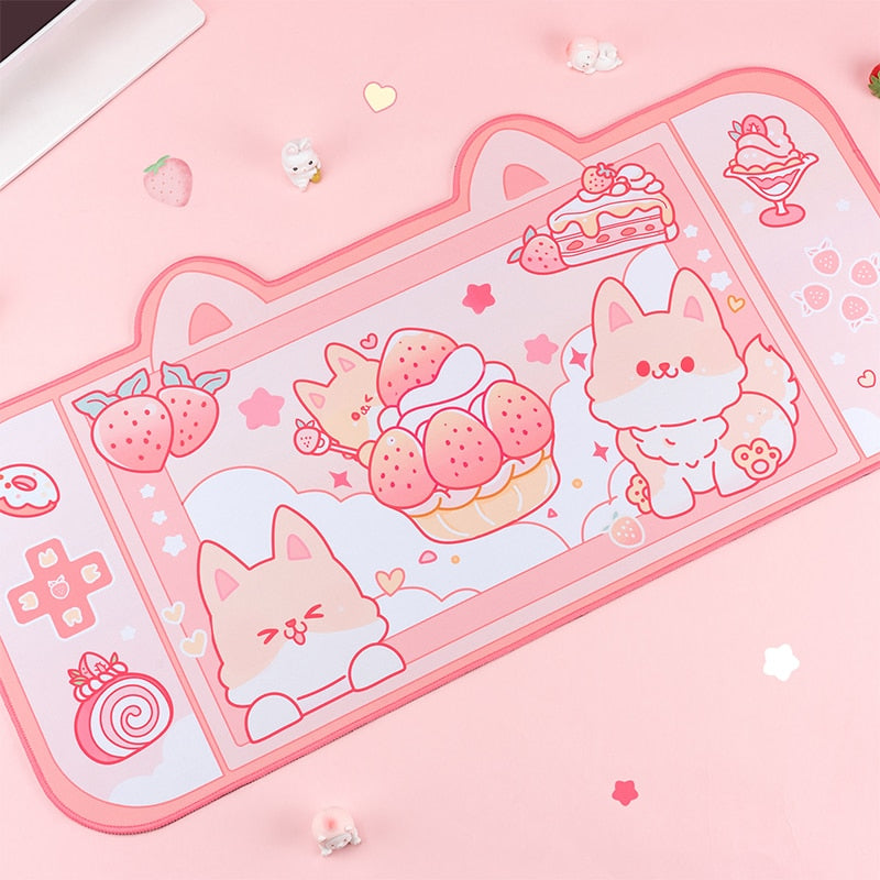 Kawaii Strawberry Dessert Fox Desk Pad – Kore Kawaii